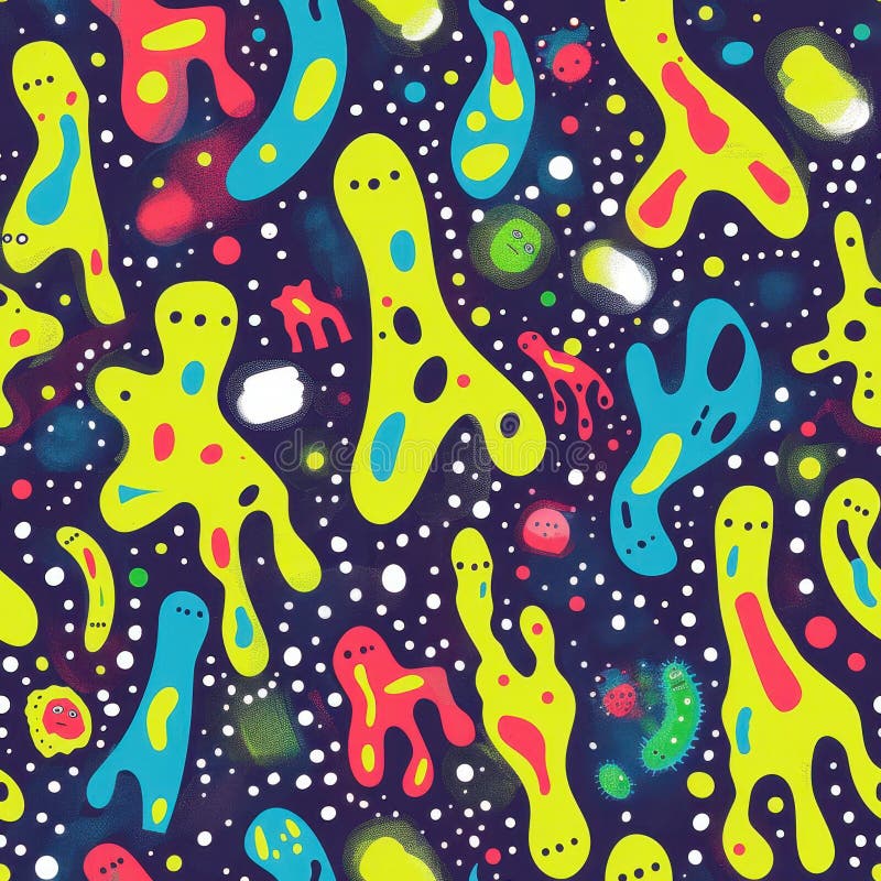 Vibrant Microbe World Illustration with Colorful Bacterial Patterns ...