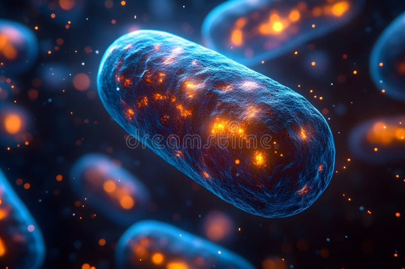 Vibrant Microbial Life Form with Glowing Structures for Biological ...