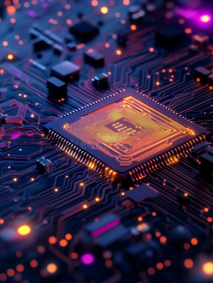 A Vibrant Microchip Surrounded by Intricate Circuitry Representing ...