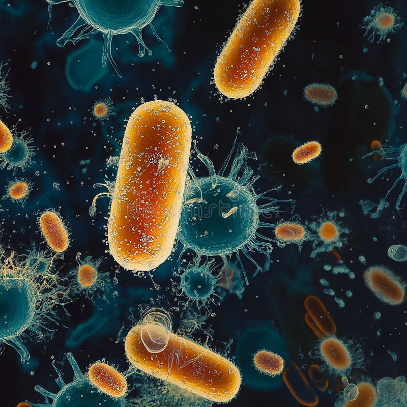 Vibrant Microorganisms Floating in Water with Glowing Textures and ...