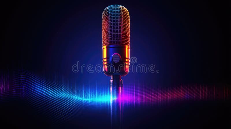 Vibrant Microphone Colorful Sound Waves Dark Background Stock Photos ...