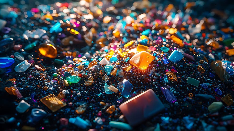 Vibrant Microplastics Illuminated by UV Light, Creating Colorful Scene ...