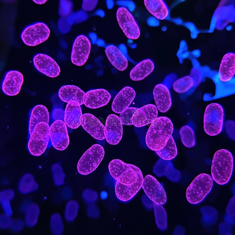 Vibrant Microscopic Image of Bacteria in Fluorescent Colors Stock ...