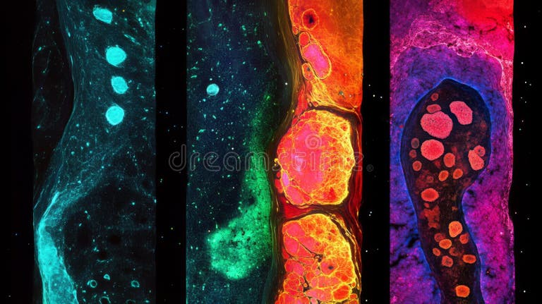 Vibrant Microscopic Tissue Sample: Colorful Cellular Structures and ...