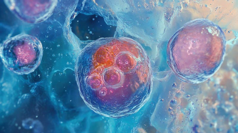 Vibrant Microscopic View of Cells in a Colorful Liquid Environment ...