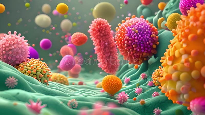 Vibrant Microscopic View of Diverse Pathogens on Cellular Surface Stock ...