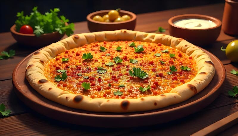 A Vibrant Middle Eastern Meal with Lahmacun Flatbread and Spiced Ground ...