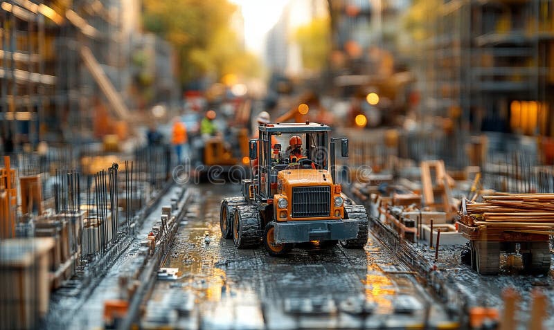 Miniature Construction Site Bustling with Activity in Urban Setting ...