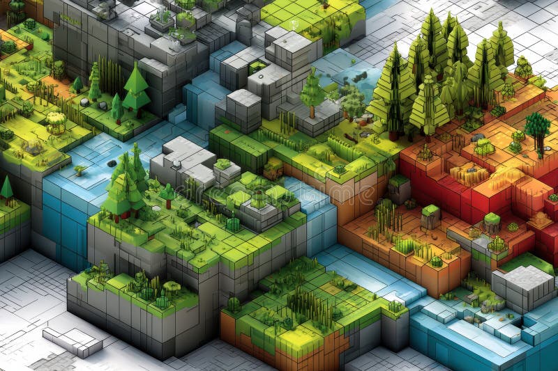 Vibrant Minimal Pixel Art Landscape in a Three-Dimensional Environment ...
