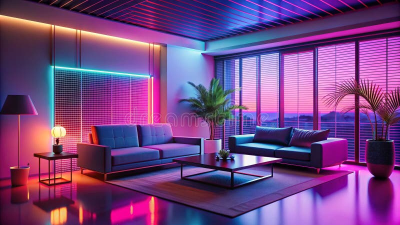 Vibrant Minimalist Interiors with Retro Synthwave Flair in a Modern ...