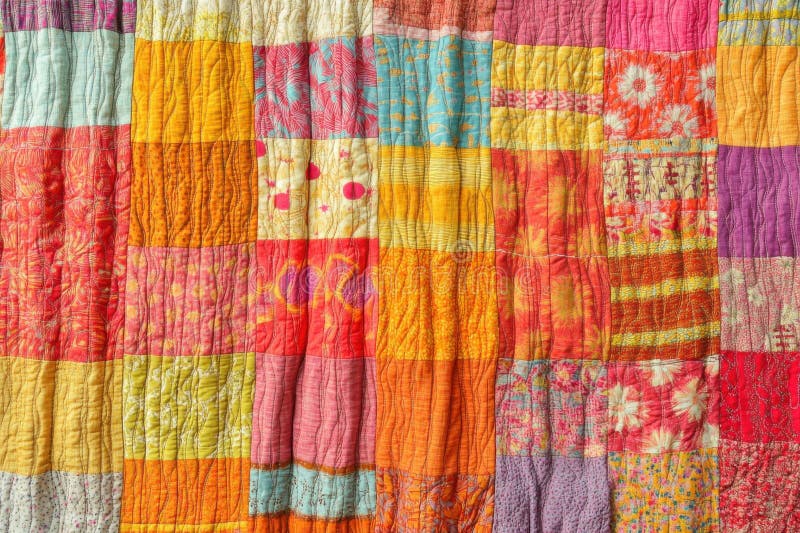 Vibrant Minimalistic Patchwork Quilt Design with Colorful Patterns Stock Illustration ...