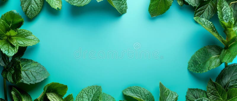 Vibrant Mint Leaves on Teal Background for Fresh and Natural Culinary ...