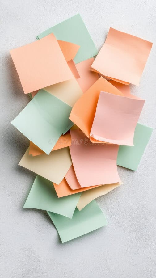 A Vibrant Mix of Pastel Sticky Notes Piled Together on a Light Surface ...