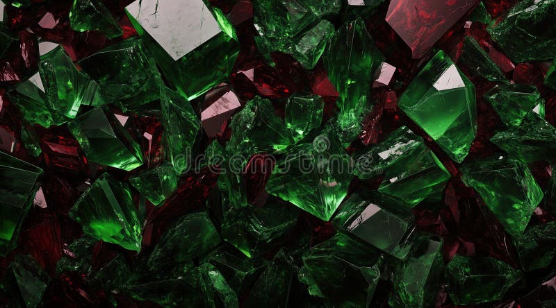 A Vibrant Mix of Red and Green Glass Shards. the Irregular Shapes and ...
