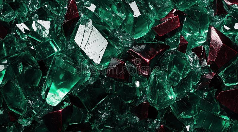 A Vibrant Mix of Red and Green Glass Shards. the Irregular Shapes and ...