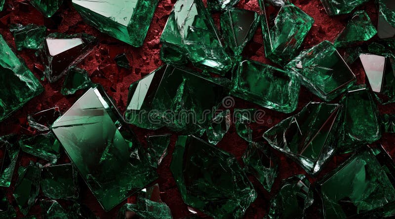 A Vibrant Mix of Red and Green Glass Shards. the Irregular Shapes and ...