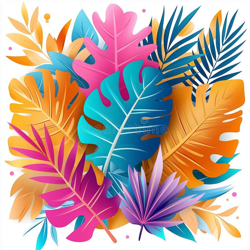 A Vibrant Mix of Tropical Leaves Displays a Beautiful Array of Colors ...
