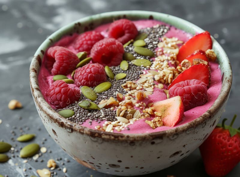 Vibrant Mixed Fruit Smoothie Bowl Topped with Fresh Berries, Seeds, and ...