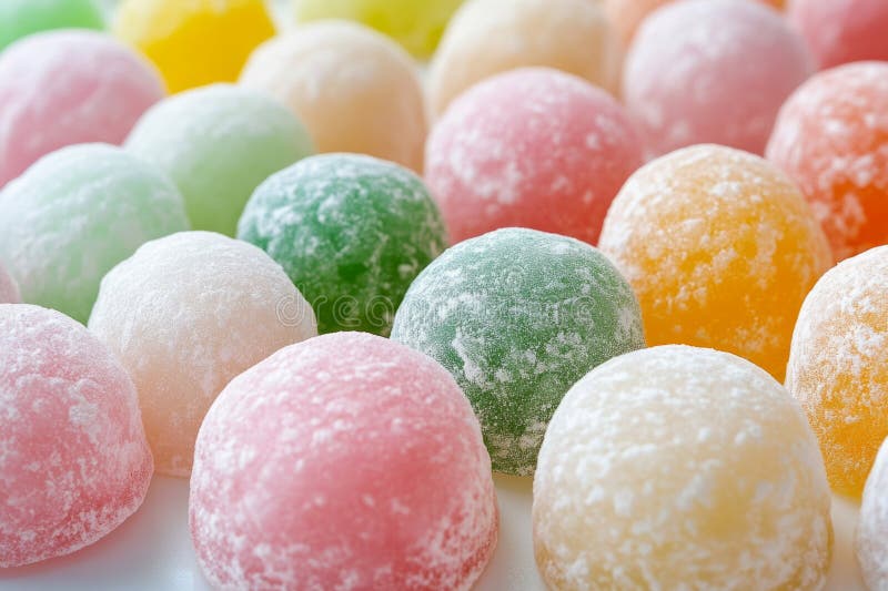 Vibrant Mochi Balls Coated in Powdered Sugar, Creating a Visually ...