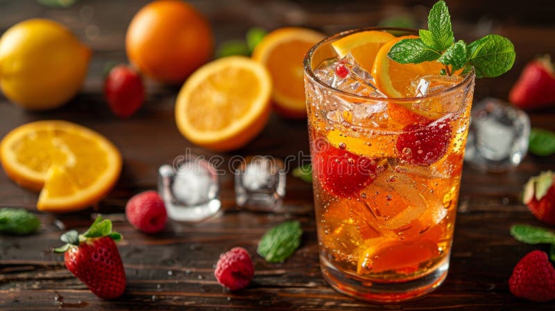 Vibrant Mocktail on Rustic Table, Ideal Summer Drink Made with Fruits ...