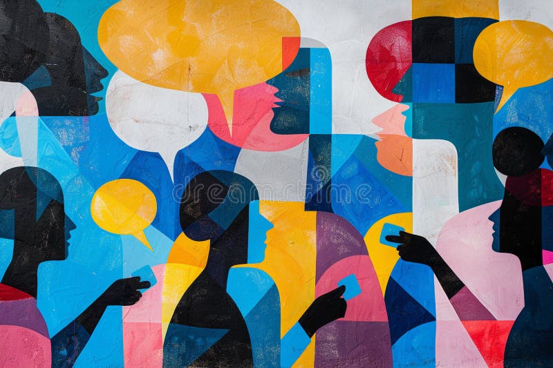Abstract Mural Depicting Communication and Dialogue Stock Illustration ...