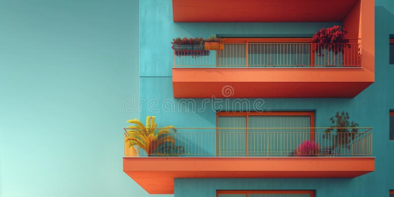 A Vibrant Modern Apartment Building with Colorful Balconies and Potted ...