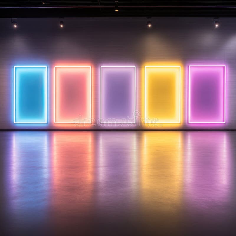 A Vibrant, Modern Art Installation Featuring Neon Light Frames that ...