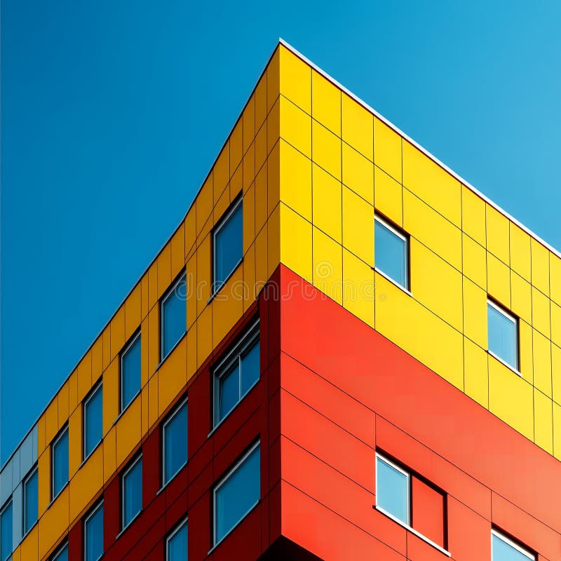 Vibrant Modern Building Exterior Architecture Red Yellow Facade Design ...