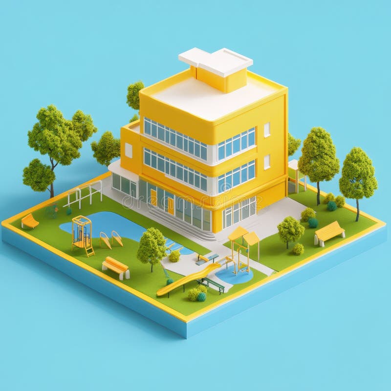 A Vibrant, Modern Building with Playgrounds and Greenery, Designed for ...
