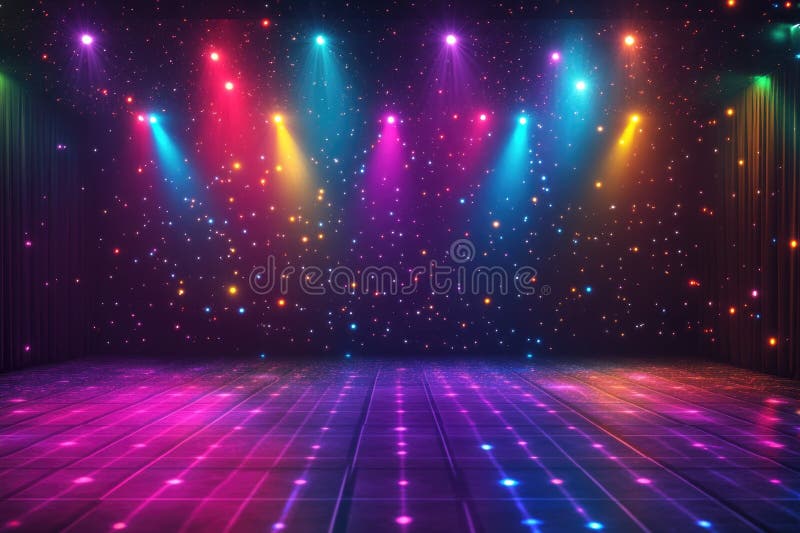 A Vibrant and Modern Dance Floor with No Dancers, Illuminated by Bright ...