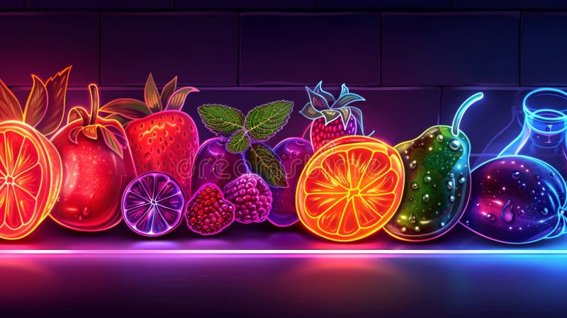 Vibrant Modern Flat Schematic Illustration of Assorted Fruits with ...