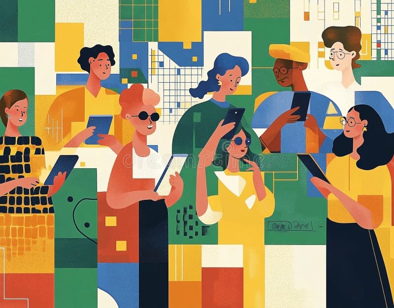 A Vibrant and Modern Illustration of Diverse People Using Their Digital ...