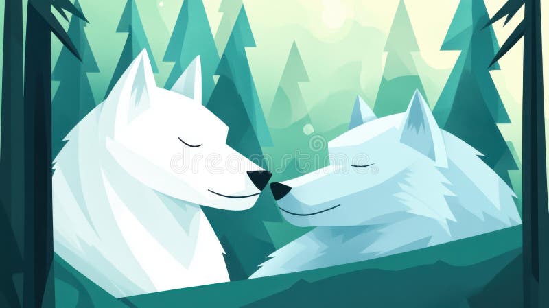 Vibrant Modern Illustration Featuring Two Stylized Wolves, Blending ...
