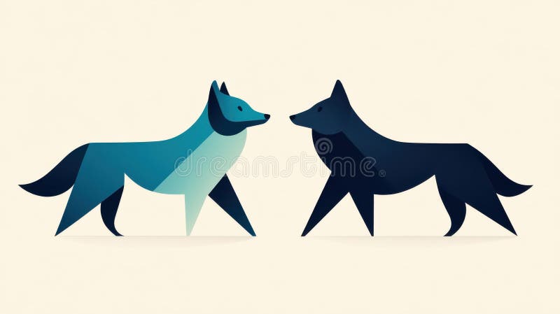 Vibrant Modern Illustration Featuring Two Stylized Wolves, Blending ...