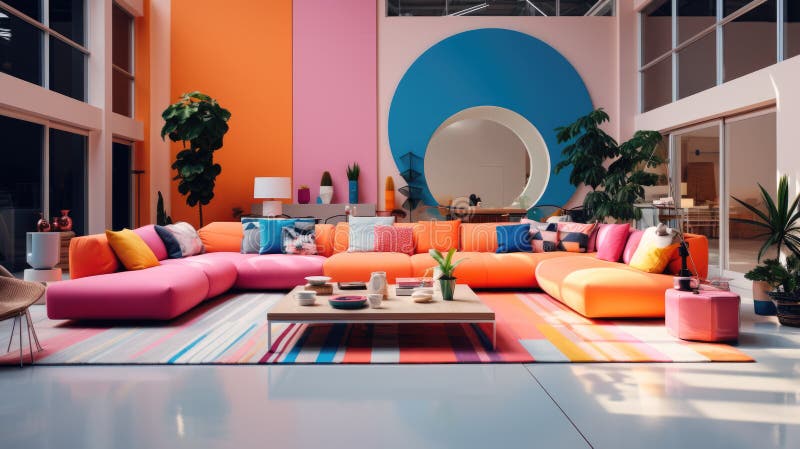 Vibrant Modern Living Room with Colorful Modular Sofa and Geometric ...