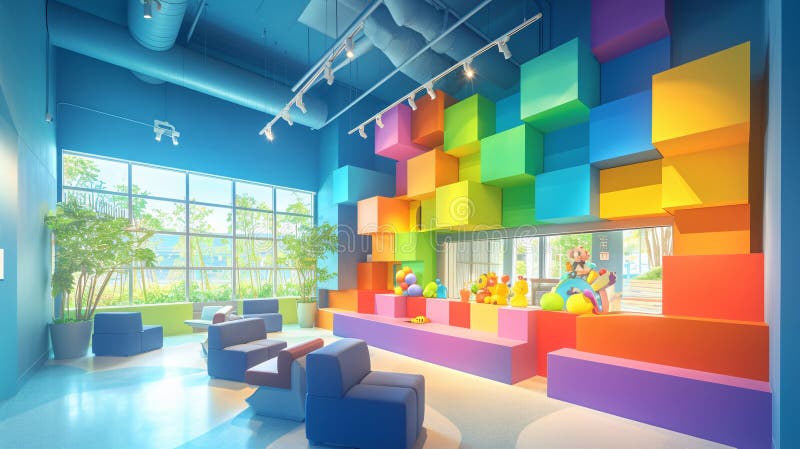 Colorful Playroom Interior Design Kids Space Rainbow Blocks Modern ...