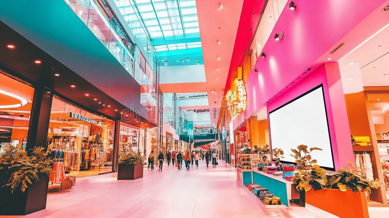 Vibrant Modern Shopping Mall Interior with People Exploring Stylish ...