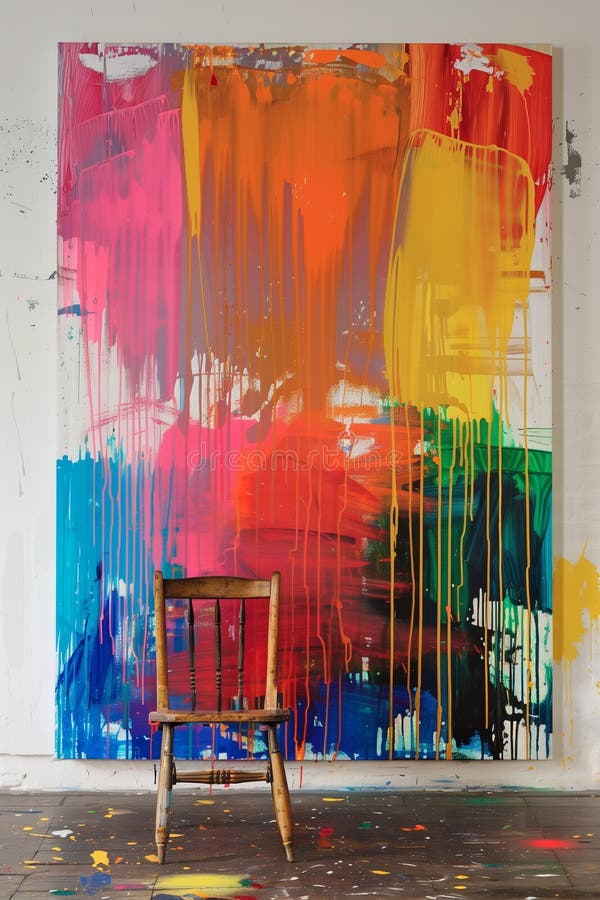 Vibrant Modern Smudge Line Painting Using Oil and Acrylic on Wall Stock ...