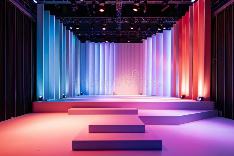 Vibrant Modern Stage with Colorful Lighting and Geometric Design Stock ...