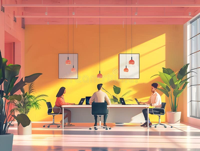 Vibrant Modern Startup Office with Dynamic Team Collaborating on ...