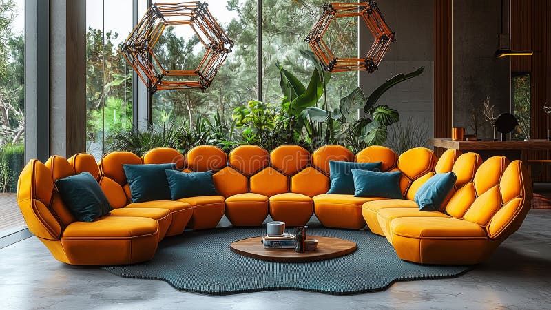 Vibrant Modular Honeycomb-inspired Sofa Stock Illustration ...