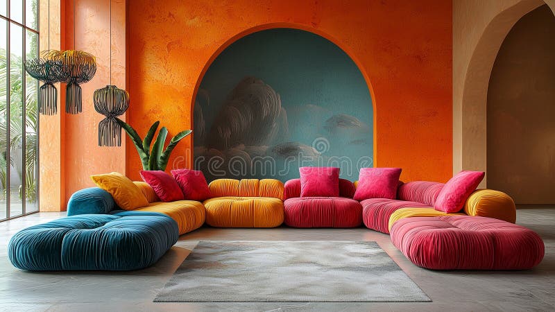Vibrant Modular Honeycomb-inspired Sofa Stock Illustration ...