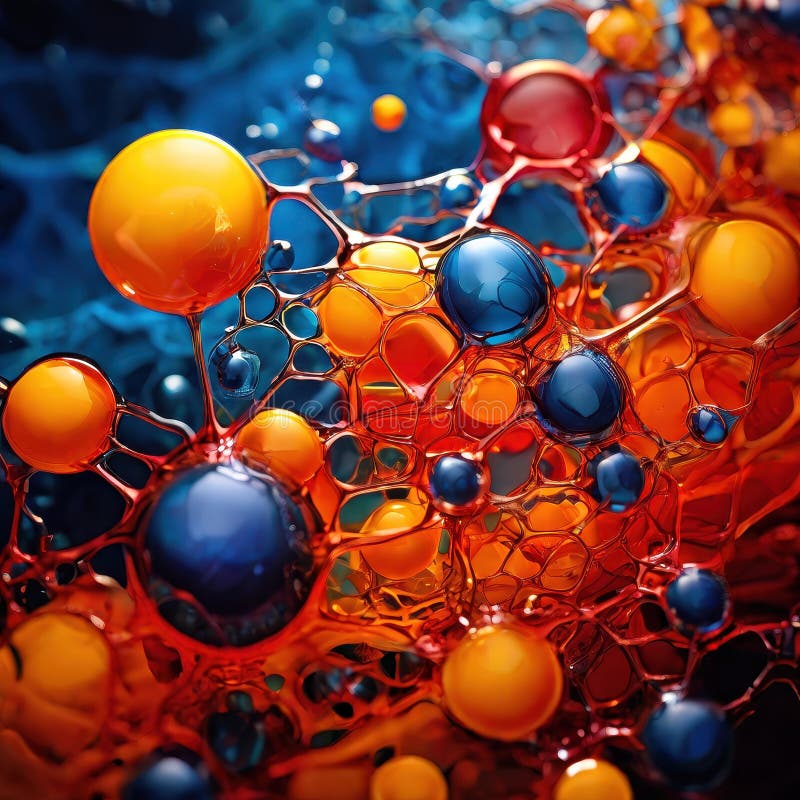 Abstract Molecular Structure with Orange and Blue Spheres Stock Image ...
