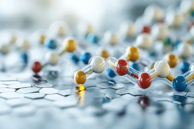 Vibrant Molecular Structures on a Reflective Surface Highlight ...