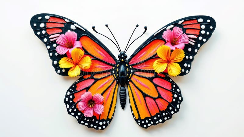 Vibrant Monarch Butterfly with Colorful Flowers on Wings Stock ...