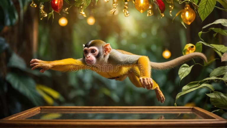 Adorable Golden-Handed Tamarin Monkey Leaping Gracefully through Lush ...