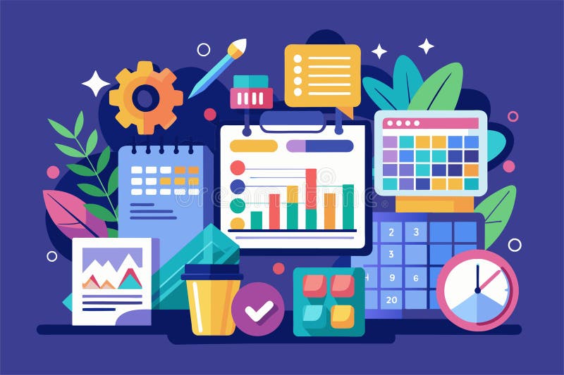 A Vibrant Monthly Report Layout Featuring Charts, Calendars, and ...