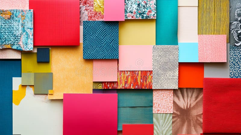 A Vibrant Mood Board Featuring Clean Swatches of Colors and Patterns ...