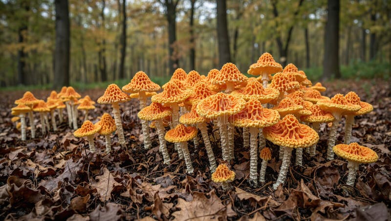 Vibrant Morchella Elata Mushrooms in Forest Stock Illustration ...