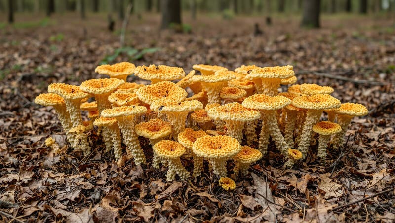 Vibrant Morchella Elata Mushrooms in Forest Stock Illustration ...